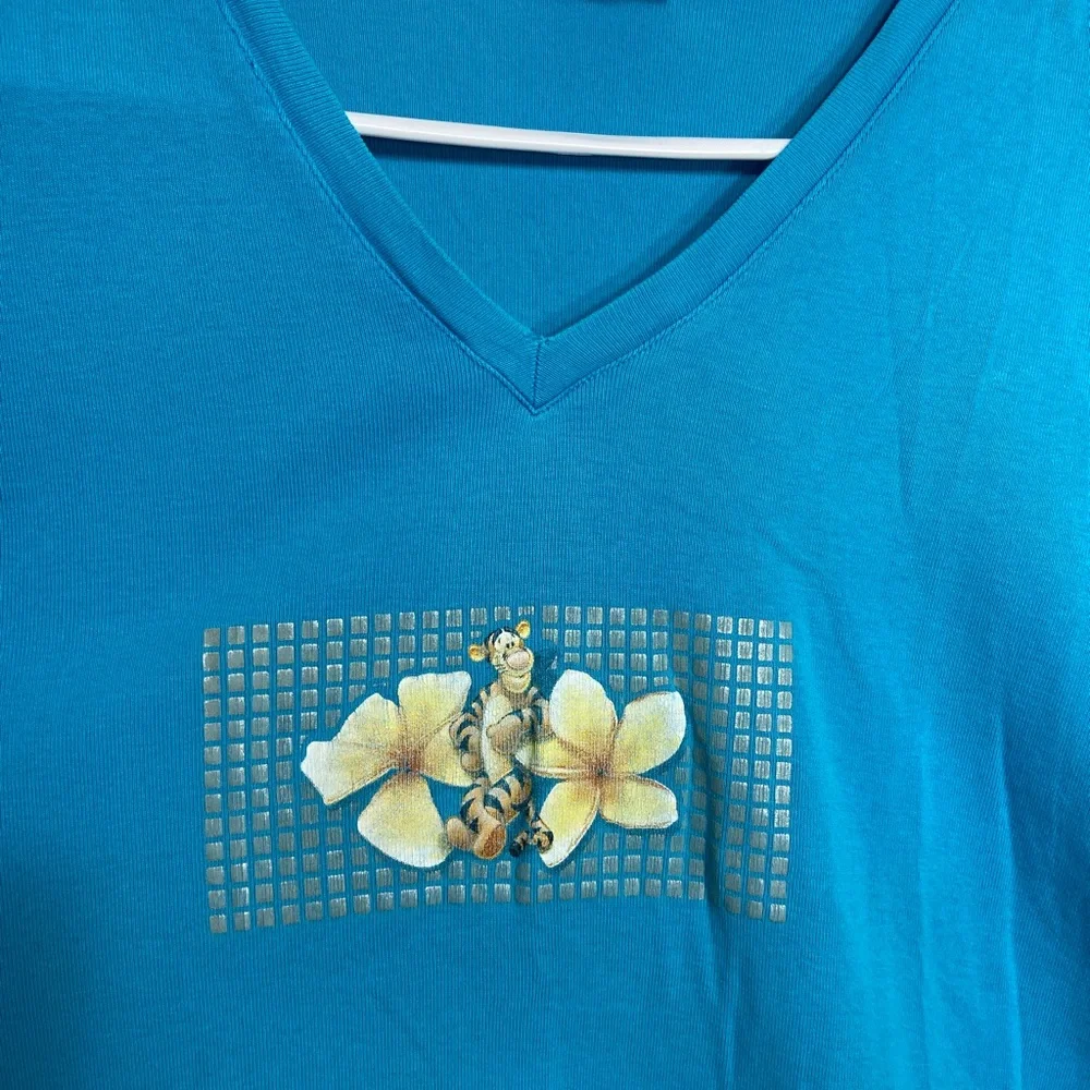 Disney | Tops | Disney Womens Medium Blue Decal Vneck Shirt Sleeve ...